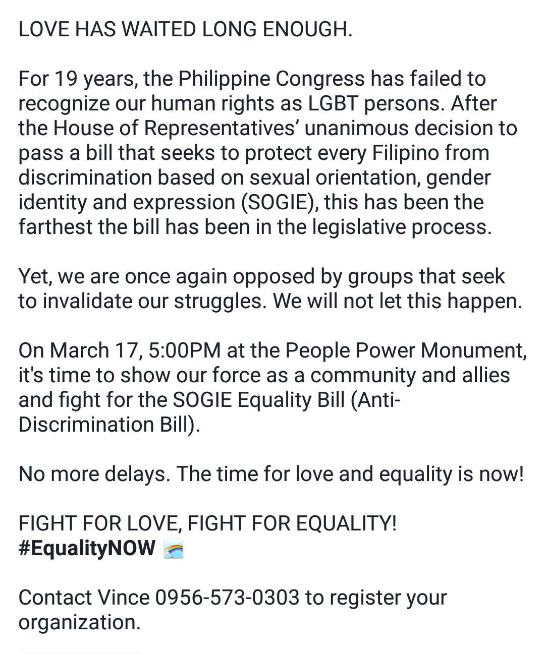 Rally for SOGIE Equality Bill – Fight for Love & Equality! | PADDYLAST INC.